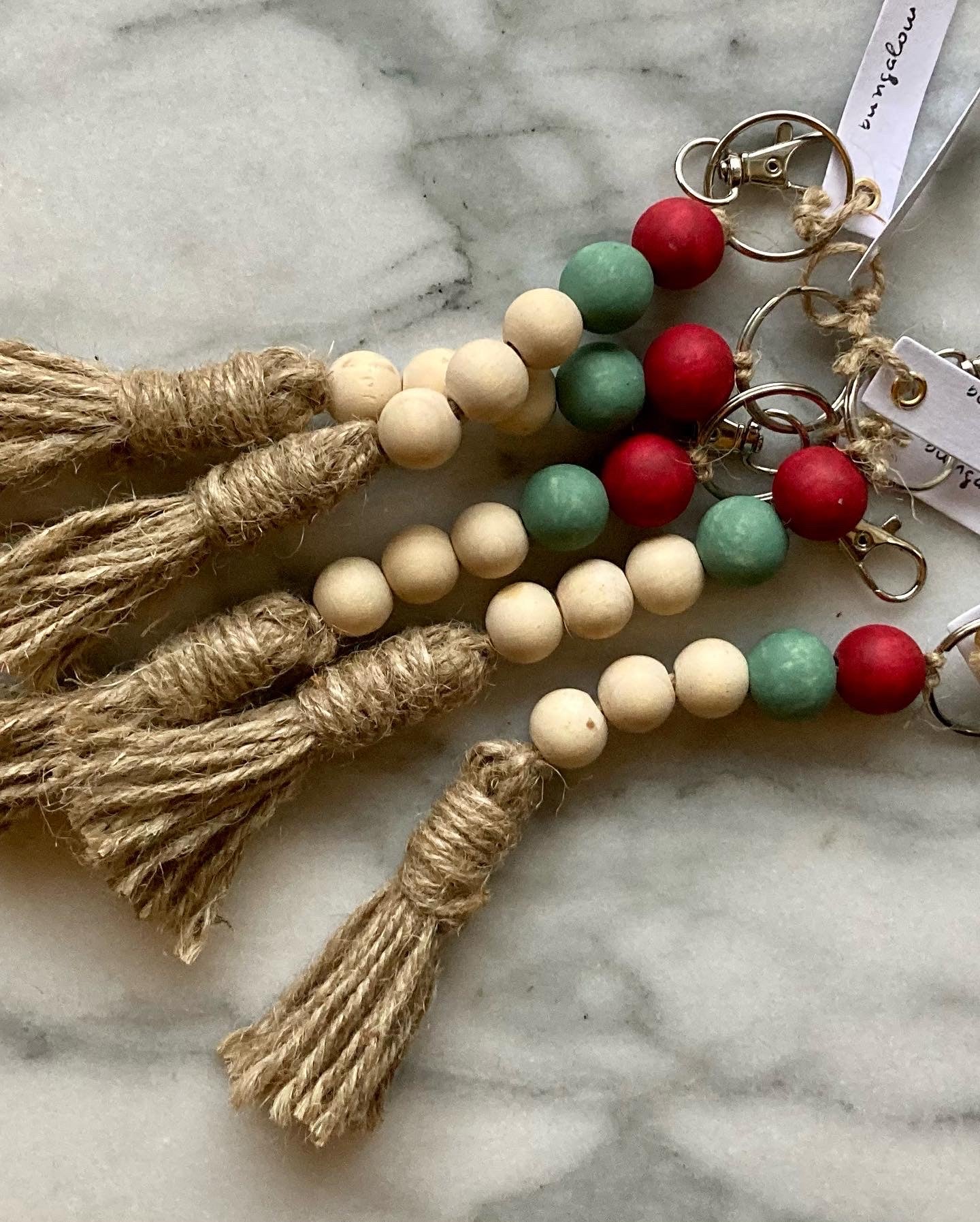 Wood Bead Keychain with Jute Tassel | Winter Collection – Bungalow ...